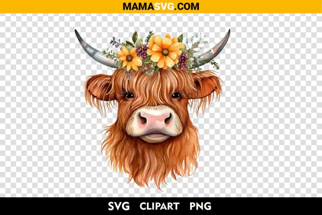 Free Highland Cow Watercolor Clipart Png